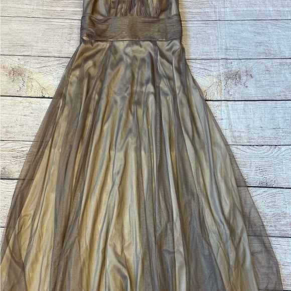 Cachet | Dresses | Cachet Bronze Long Dress Halter Top Style Pearls ...